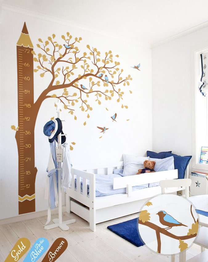 Tree Wall decal with Growth Chart and cute animals Kids room | Etsy