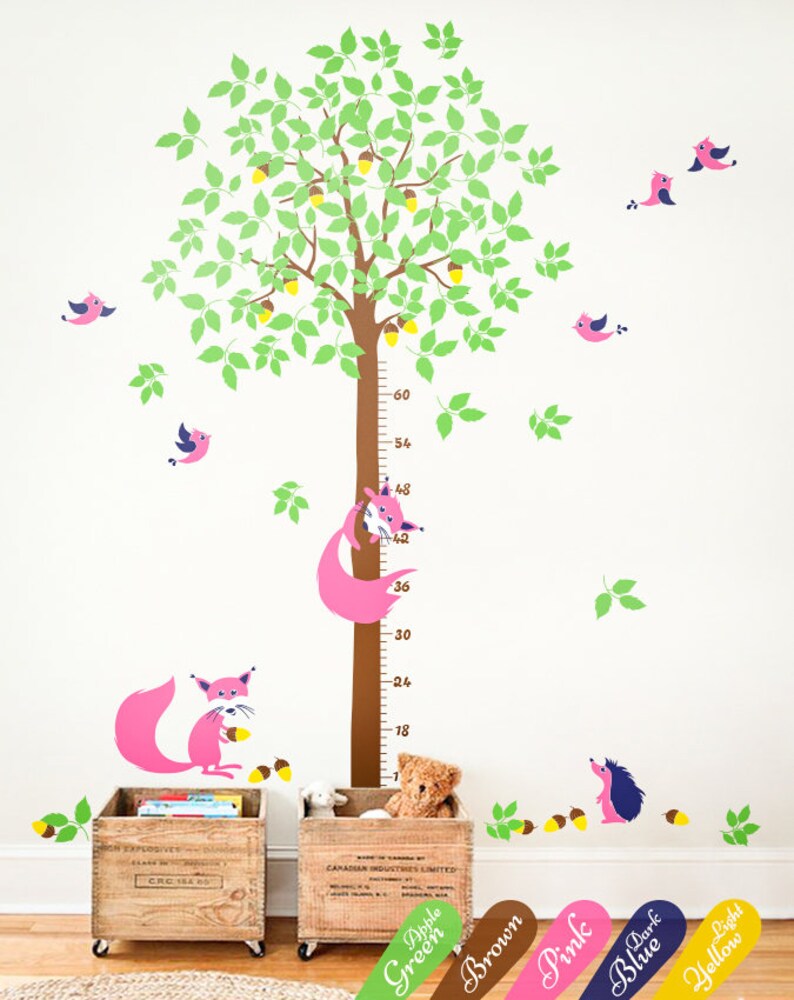 Large Tree Wall Decal With Growth Chart Complete Nursery Decor - Etsy