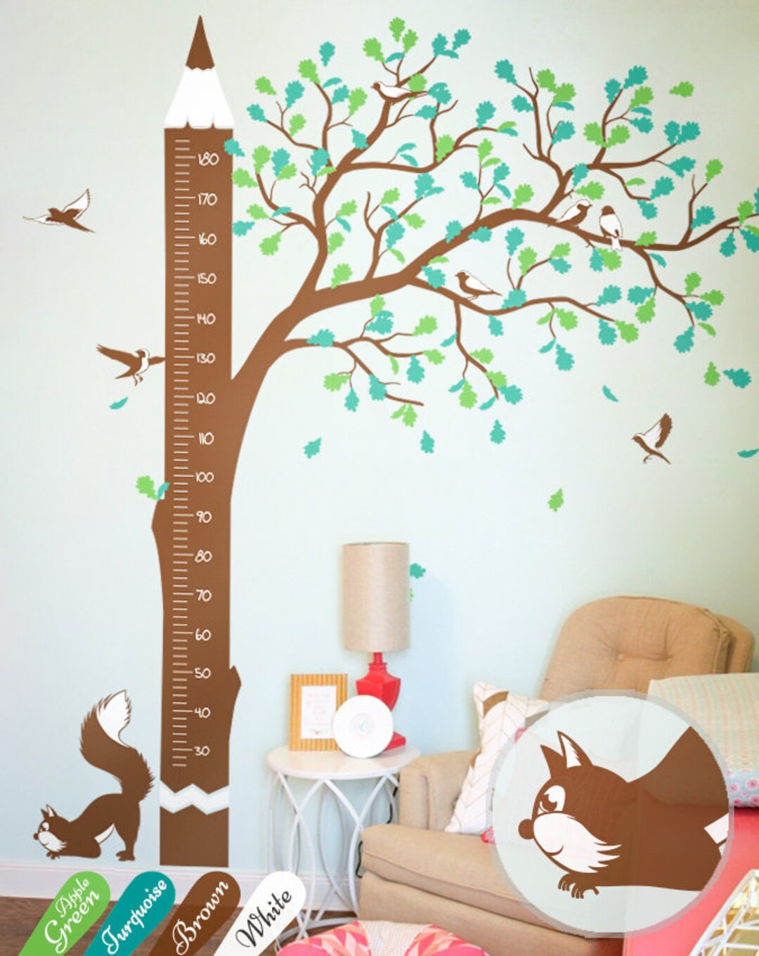 Tree Wall Decal With Growth Chart Tree Wall Sticker With Animals Kids ...