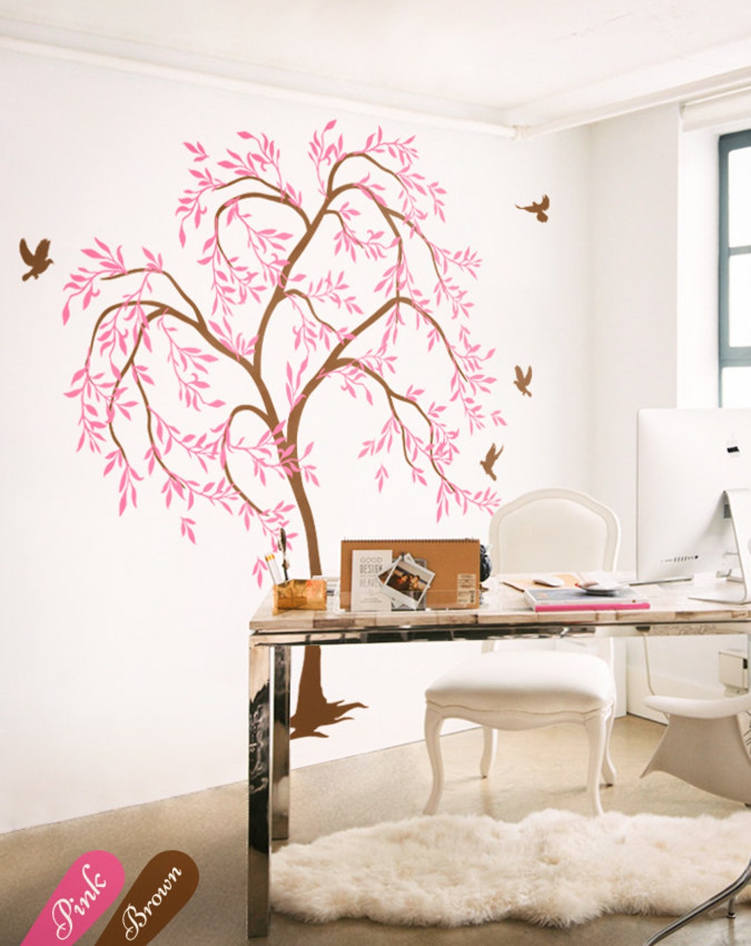 Tree Wall Decals With Birds Large Tree in the Wind Wall Art Mural ...