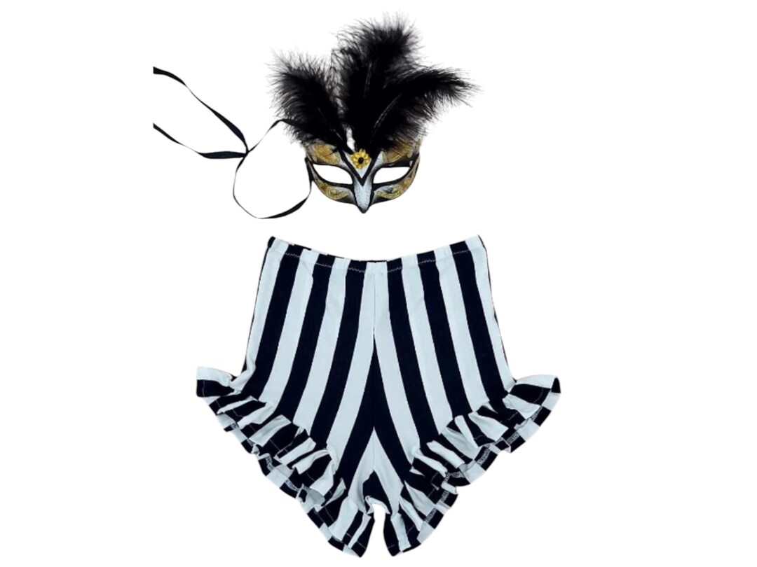 Navy Black and White Stripe Shorts With Ruffles. High Waisted Cosplay ...