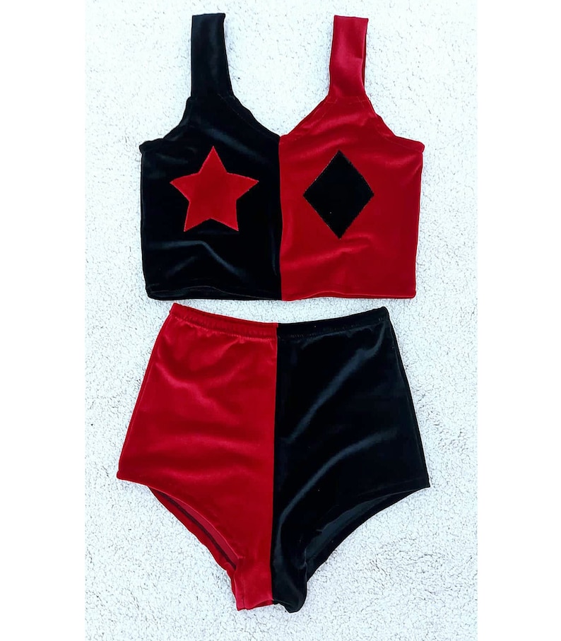 Velvet Black And Red Crop Top And High Waisted Or Mid Rise Etsy
