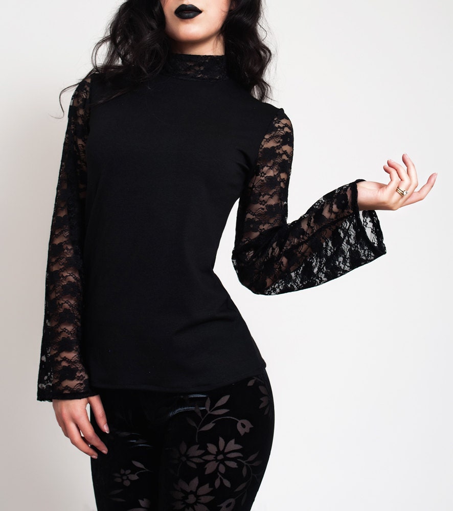 Sexy Lace Long Sleeve Black Topelegant Gothic Tight Etsy