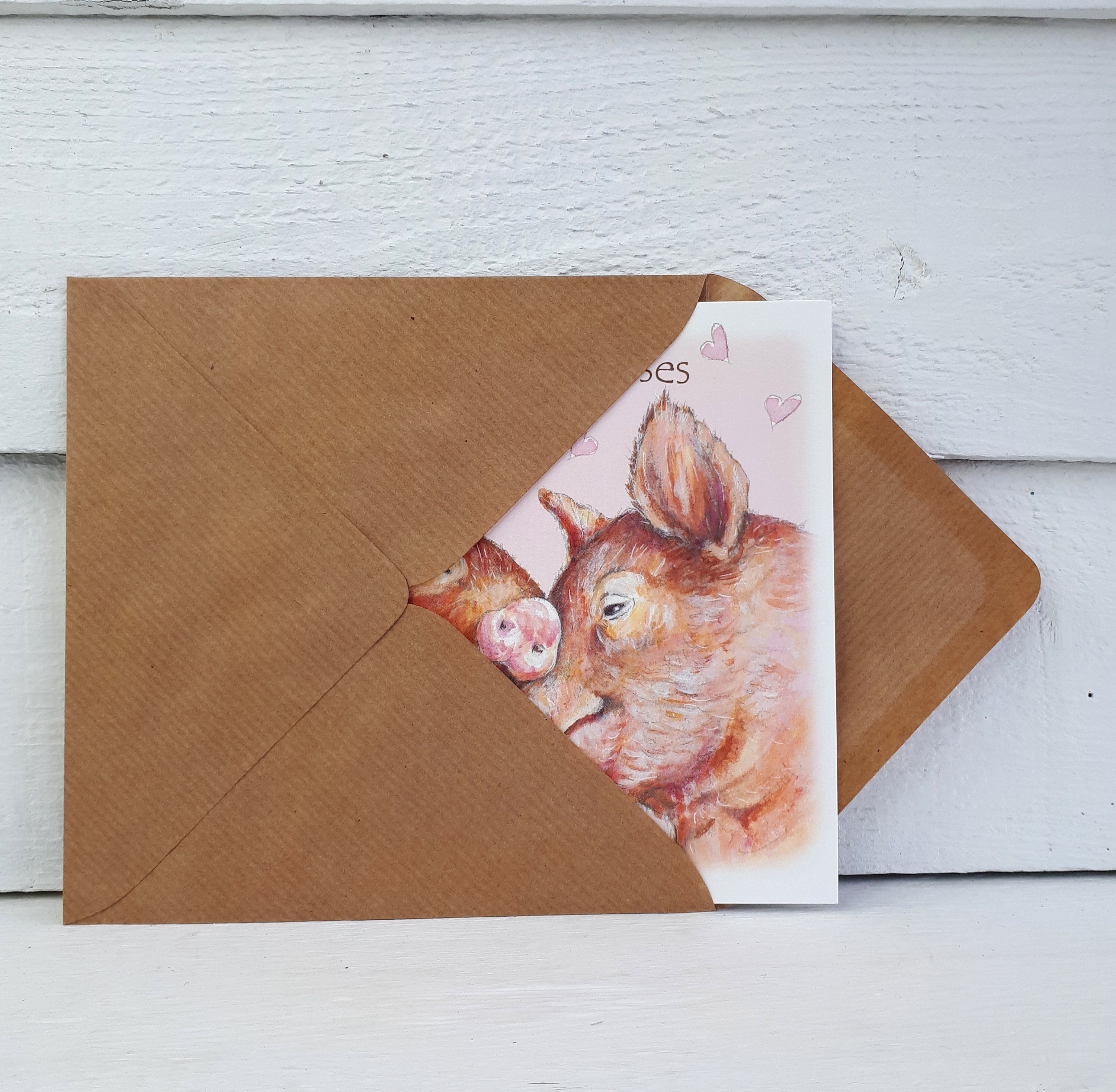 Pig Card Hogs and Kisses Cute Pig Card Pig Greetings | Etsy