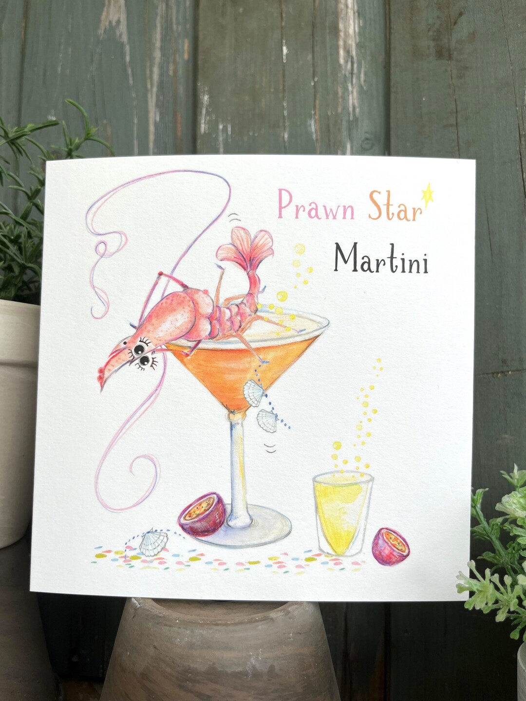 Cocktail Greetings Card - Prawn Star Martini Pun Card - Birthday ...