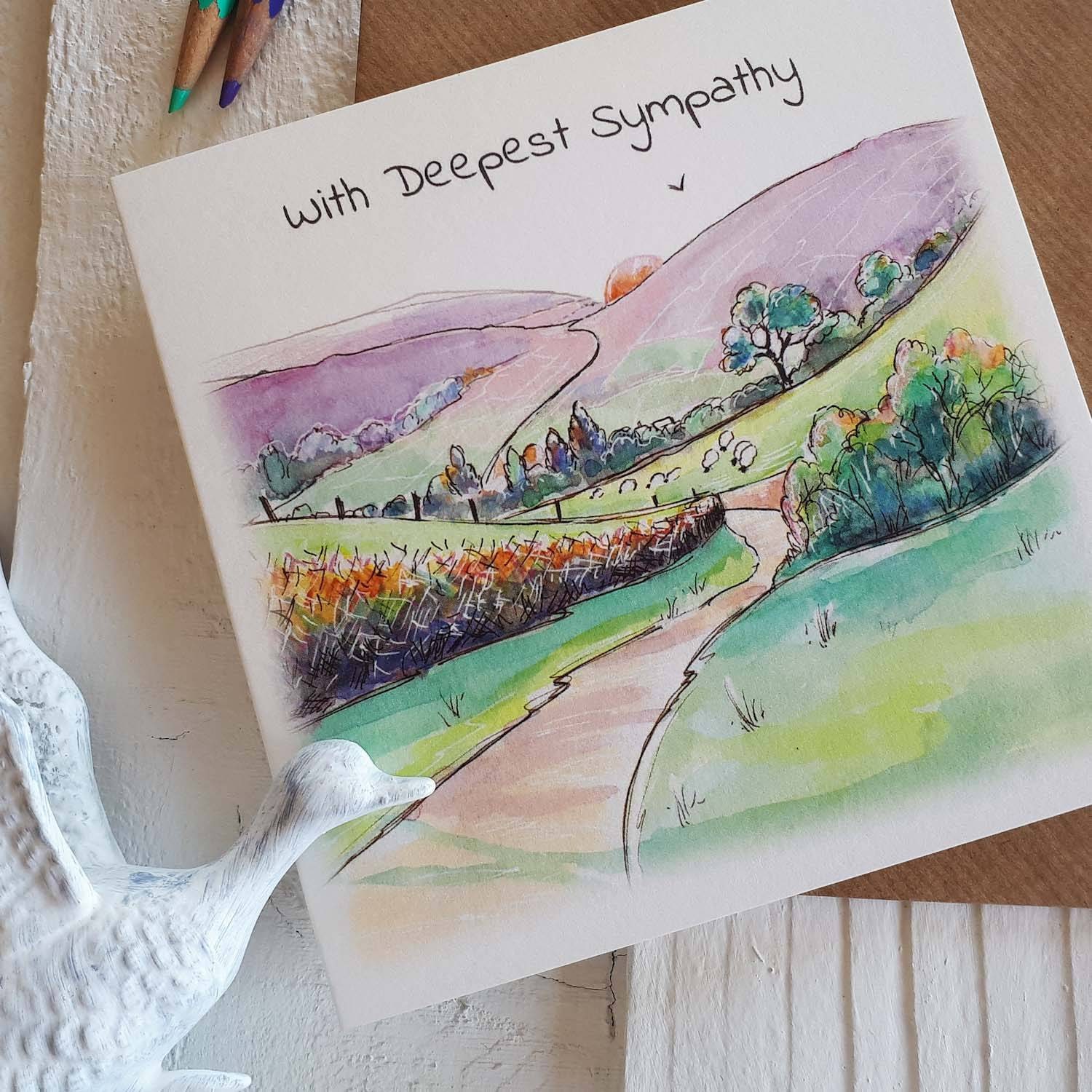 Landscape Sympathy Card - Over the Hills Original Watercolour Design ...
