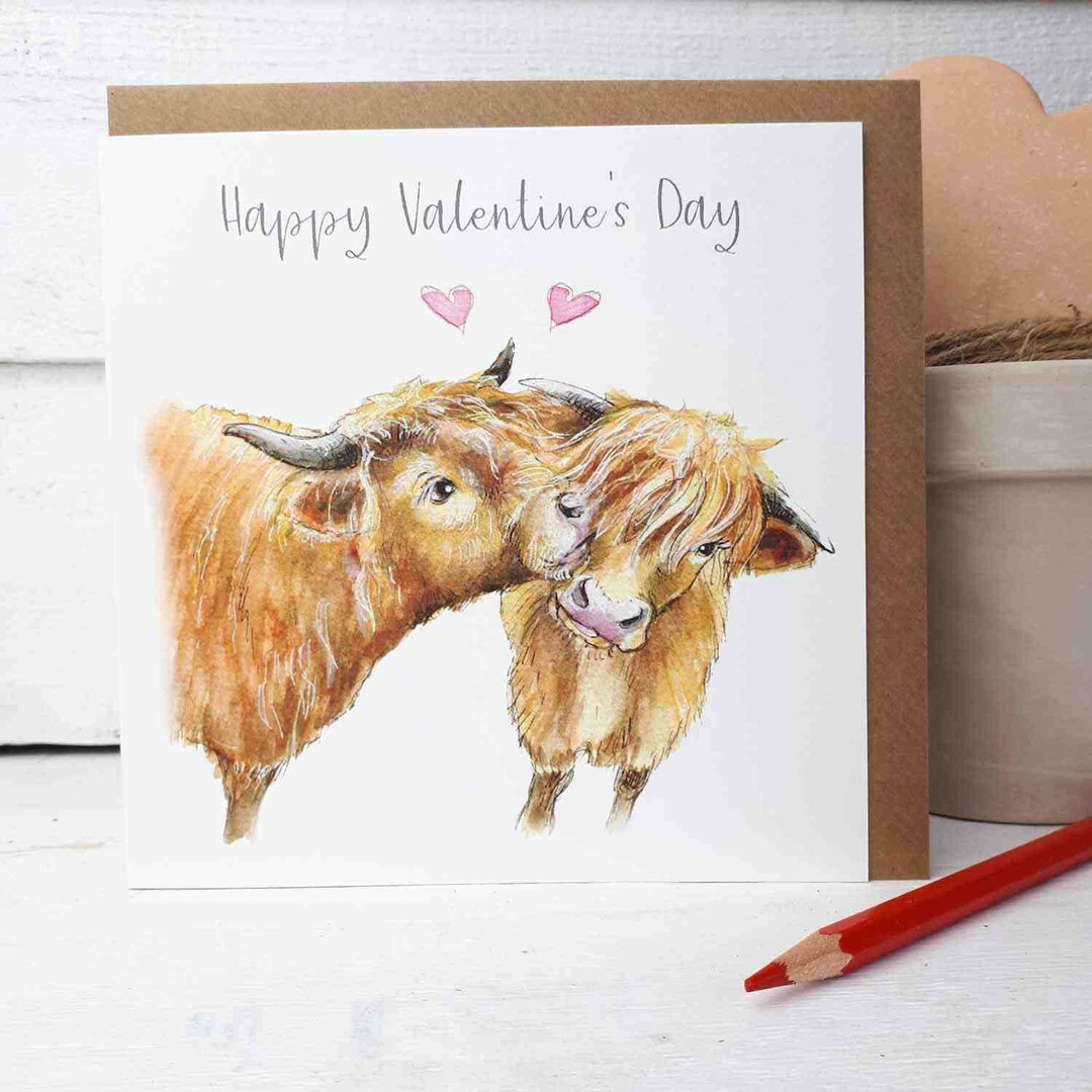 Highland Cow Valentine's Card - Etsy