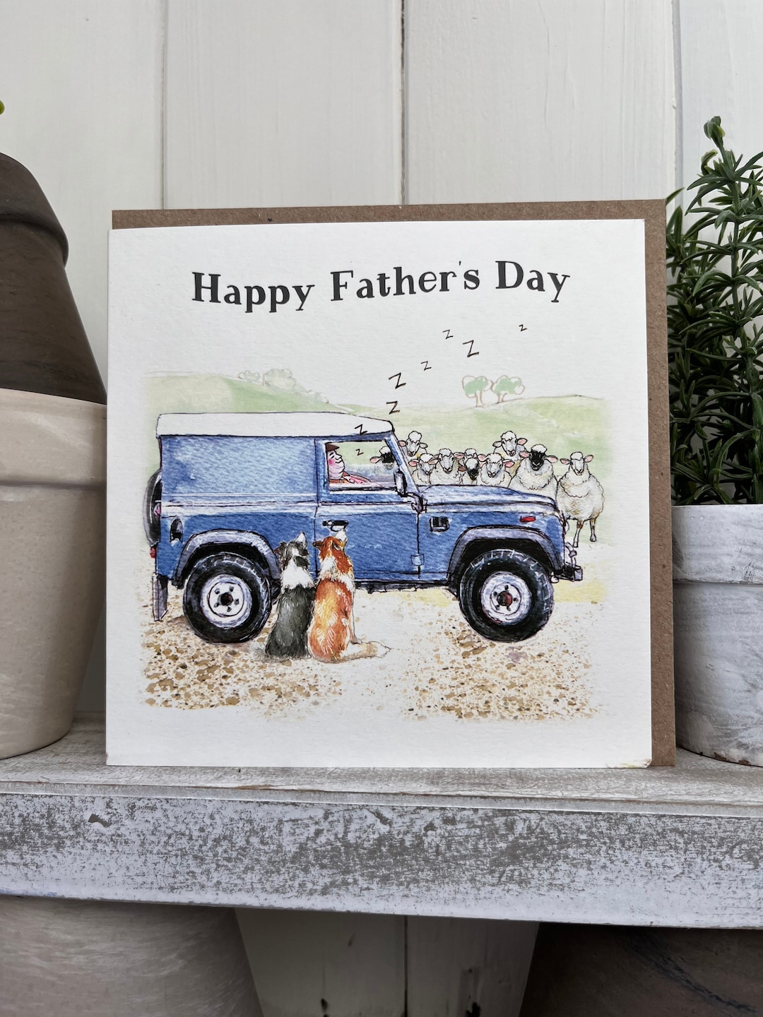 Land Rover Defender Father's Day Card: Sheep & Border Collie - Etsy UK