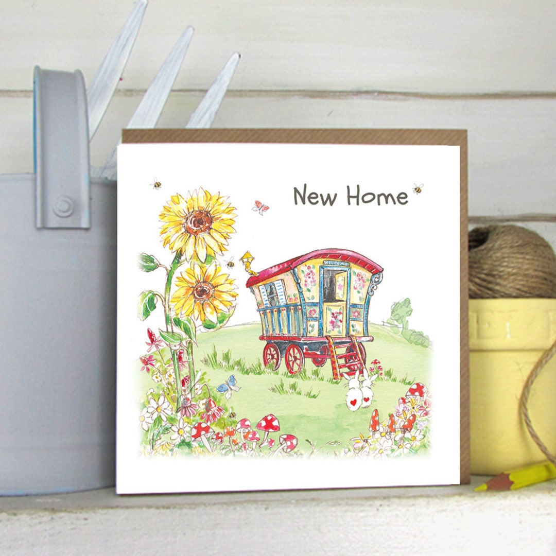 New Home Card Moving House Greeting Card Gypsy Caravan Countryside ...