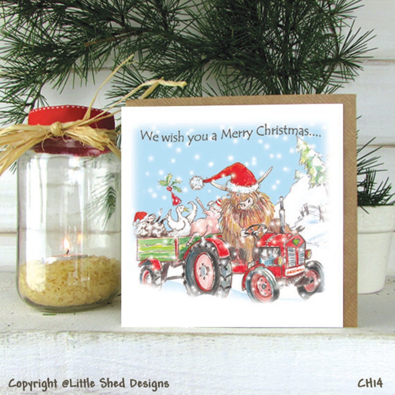 Tractor fun Christmas Card Farm animals Farming Card | Etsy