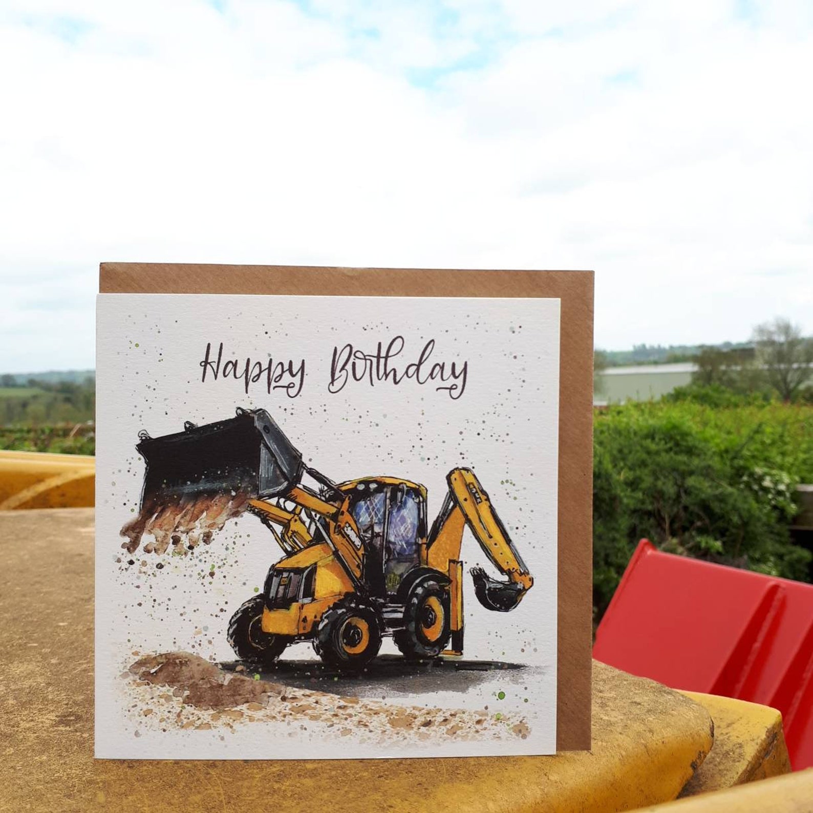 Yellow Digger Birthday Card: Construction Theme - Etsy