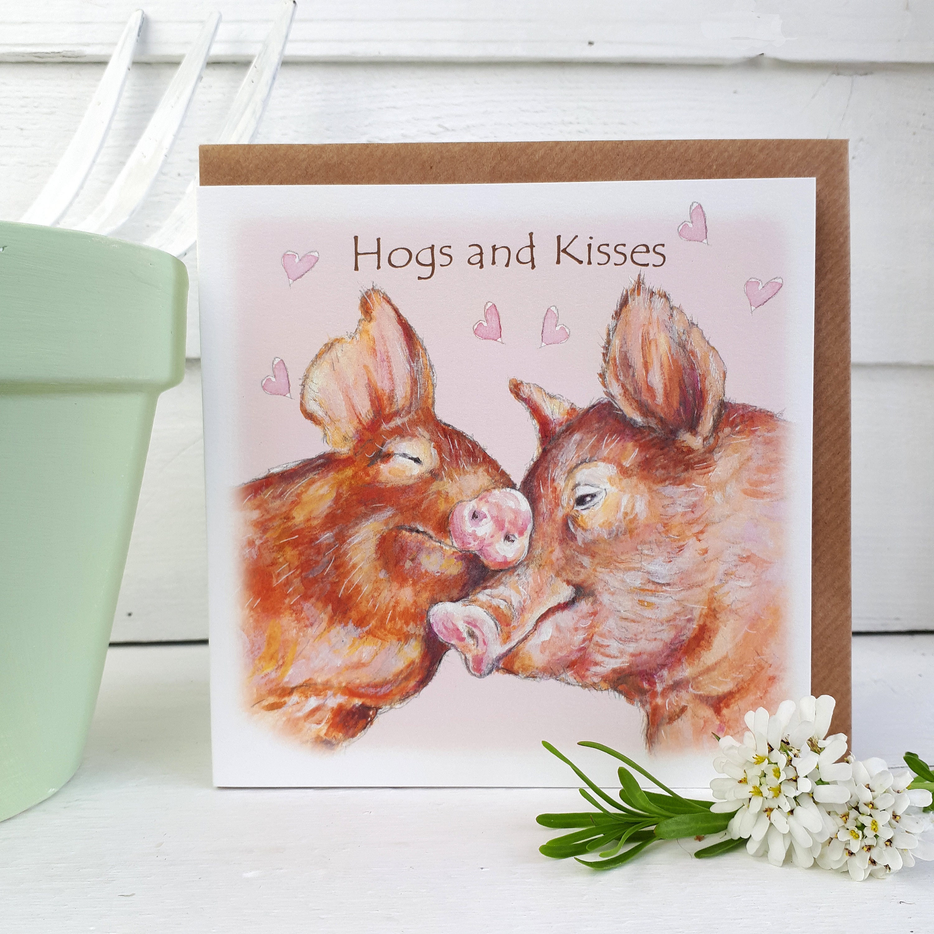 Pig Card - Hogs and Kisses - Cute Pig Card - Pig Greetings Card - Hog ...