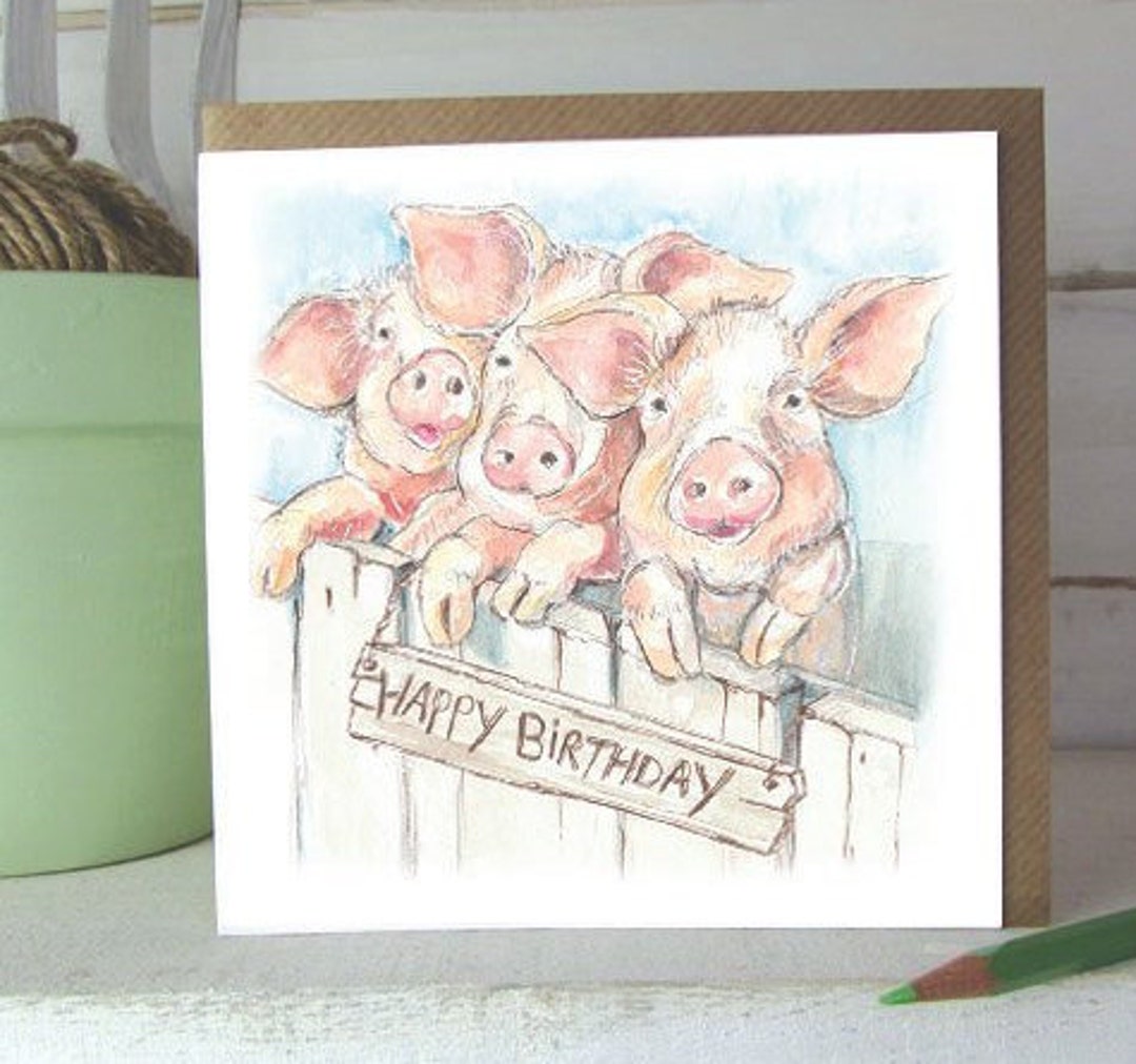 Happy Birthday Pig Card - Three Little Pigs - Pigs Greeting Card ...