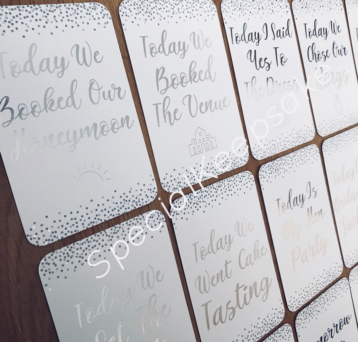 Metallic Silver & White Set of 15 Wedding Milestone Cards | Etsy