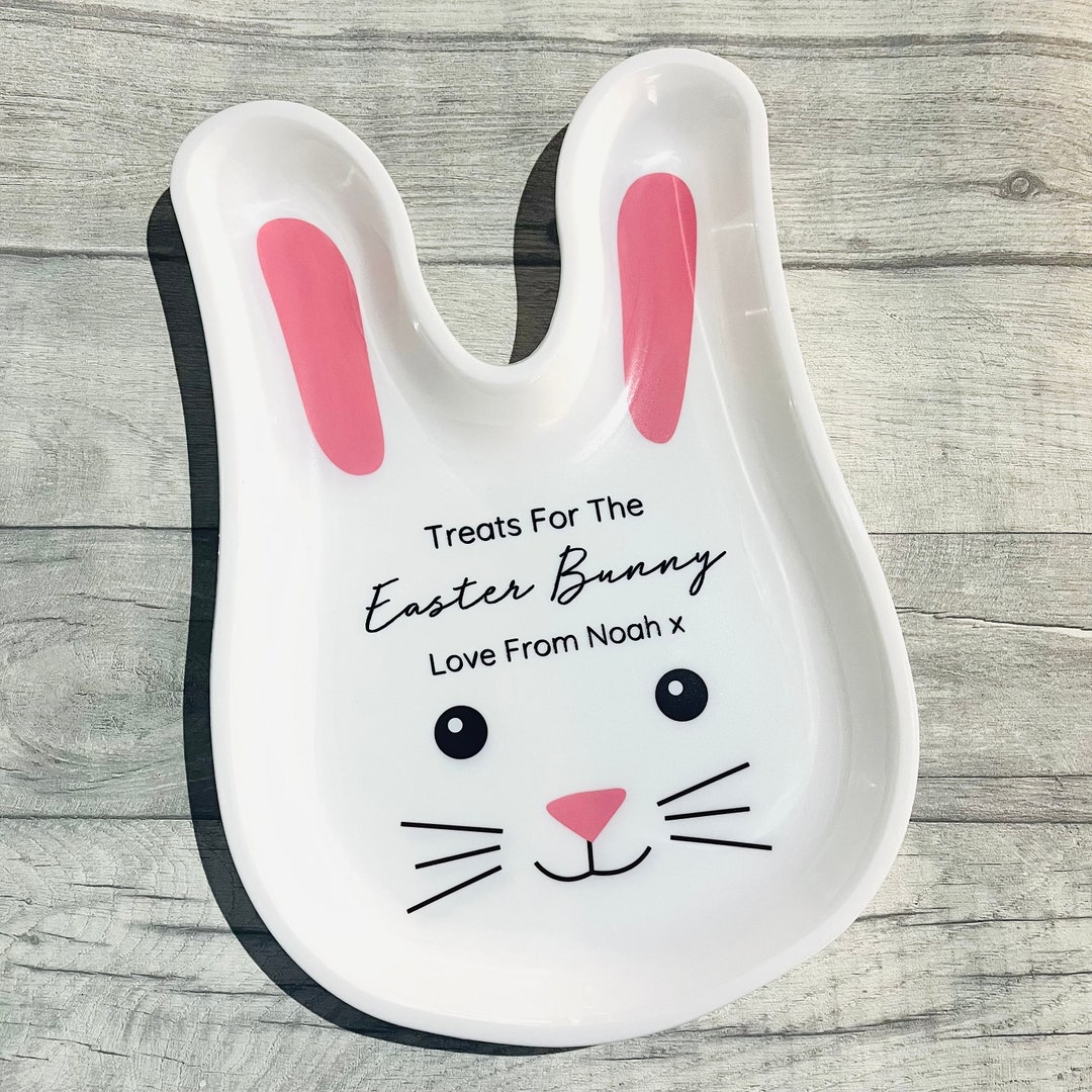 Personalised Plastic Easter Bunny Shape Treat Plate Carrot Drink ...
