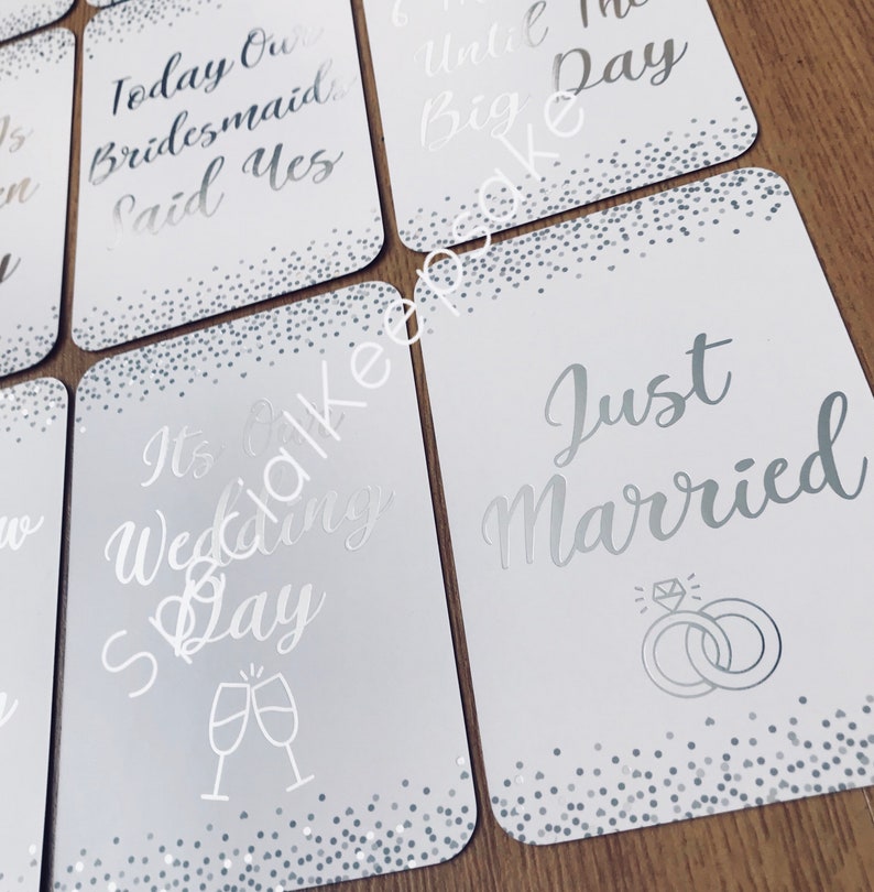 Metallic Silver & White Set of 15 Wedding Milestone Cards | Etsy