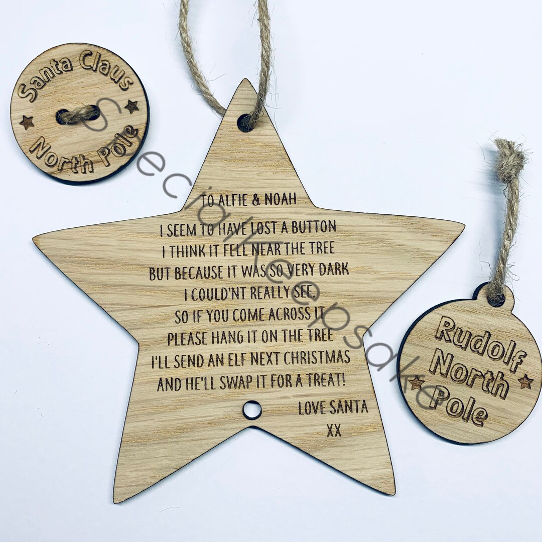 Personalised Santa Lost Button Wooden Star Poem Return to Elf Elves ...