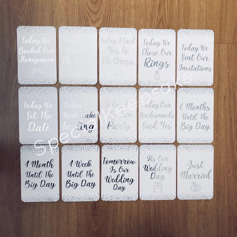 Metallic Silver & White Set of 15 Wedding Milestone Cards | Etsy