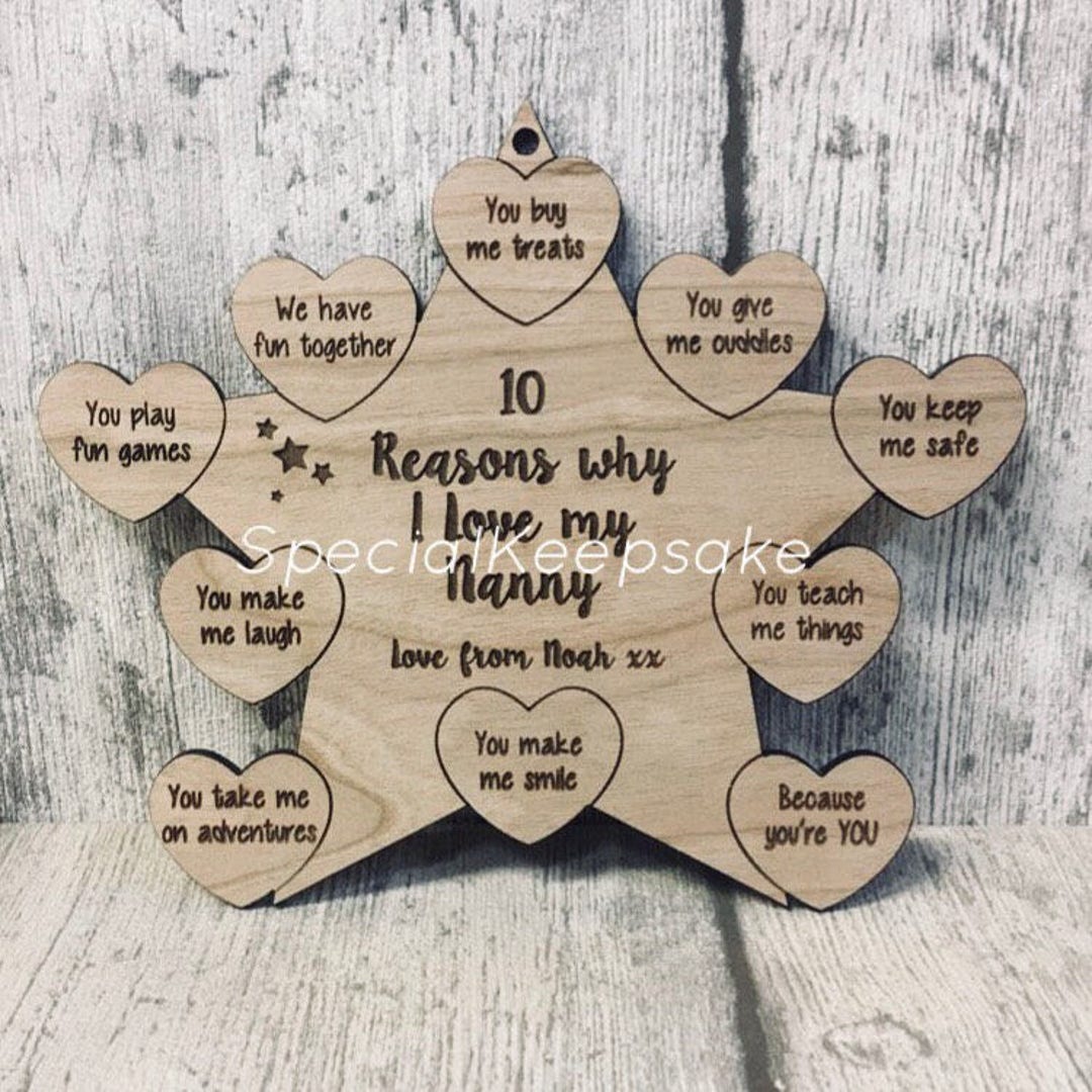 Wooden 10 Reasons Why I Love You Mothers Day Star Nanny Mummy Mom Mum ...
