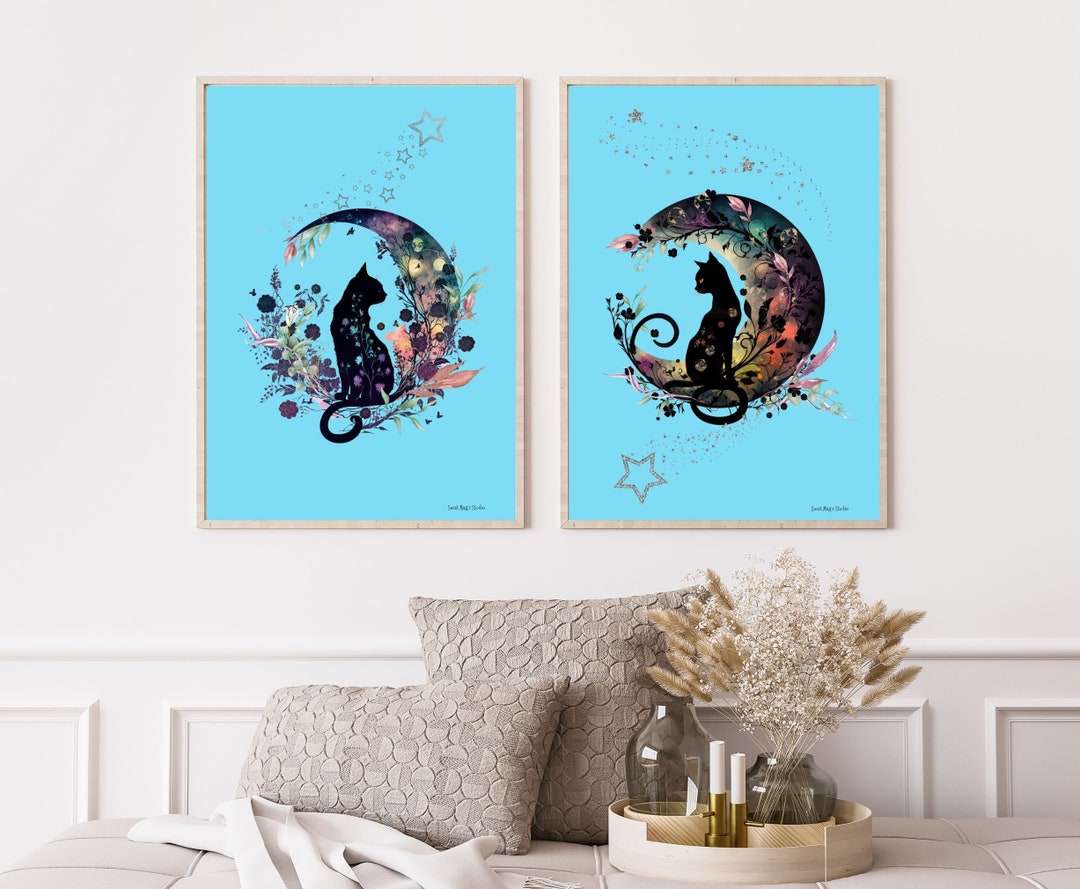 Black Cat Art Gift for Cat Lover Home Decor Wall Art Flower - Etsy