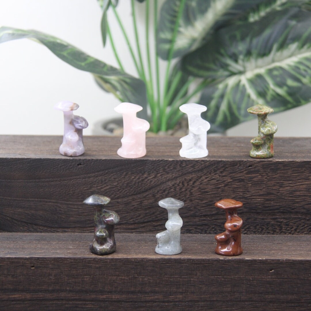 1.3 Inch Hand Carved Gemstone Trio Mushroom Statuehealing - Etsy