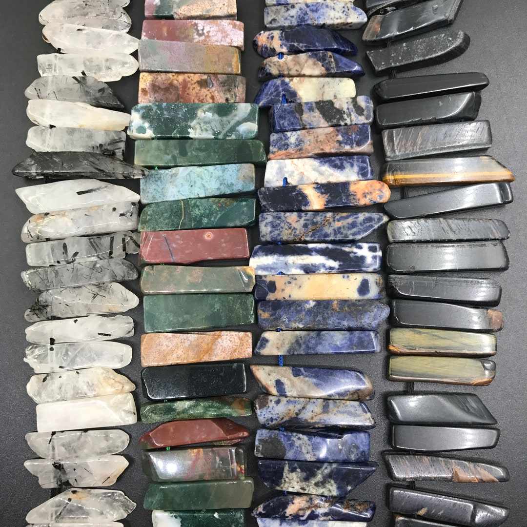 Top Drilled Gemstone Slice Beads, Raw Sodalite Agate Crystal Stick ...
