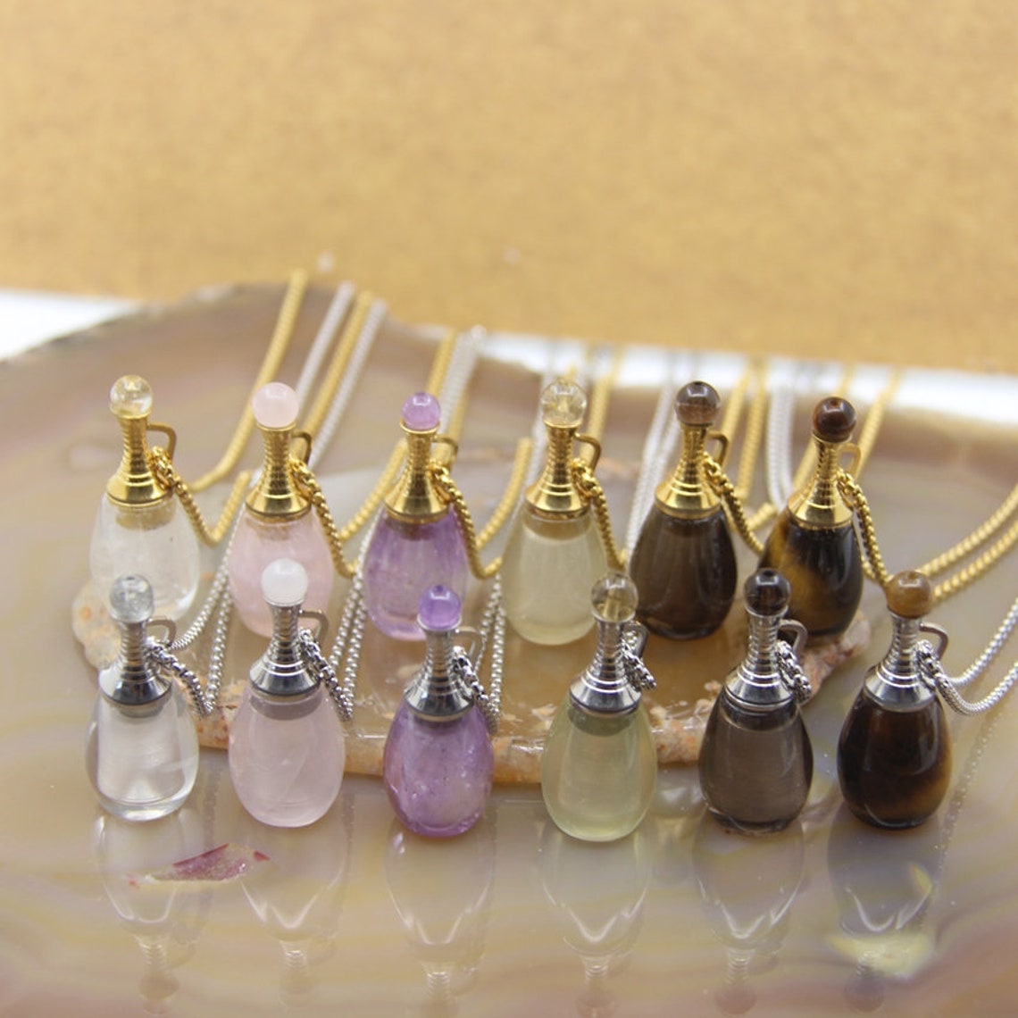 Natural Crystal Essential Oil Diffuser Amethyst Vial Pendants - Etsy