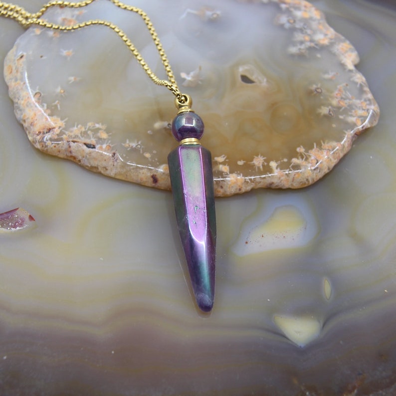 New! Rainbow Titanium Raw Crystal Point Perfume Bottle Pendant Necklace ...