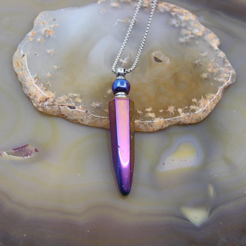 New! Rainbow Titanium Raw Crystal Point Perfume Bottle Pendant Necklace ...