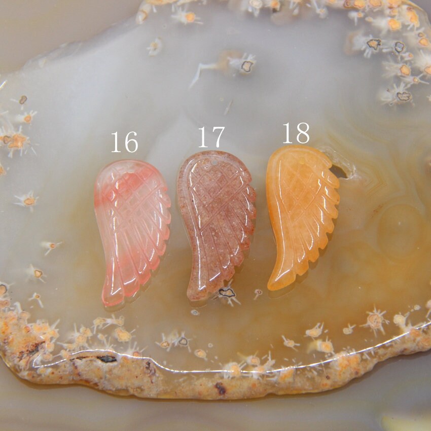 3-10pcs 15x30mm Natural Gemstone Carve Angel Wing Pendants Earrings ...