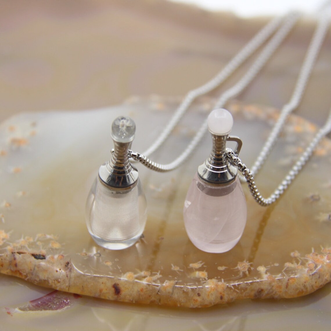 Natural Crystal Essential Oil Diffuser Amethyst Vial Pendants - Etsy