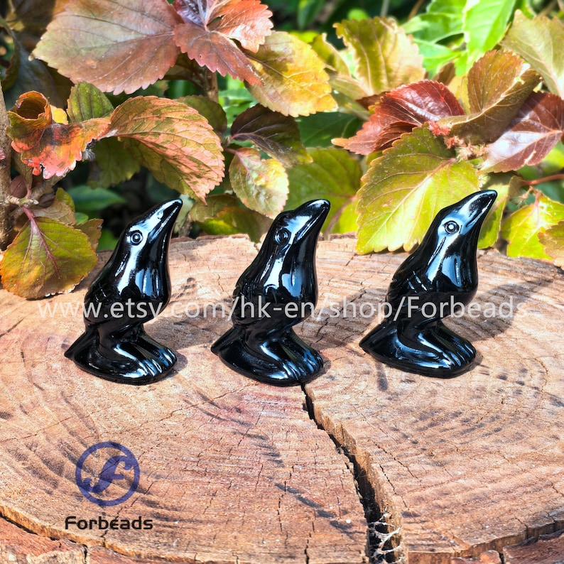 2 Inch Natural Obsidian Raven Statue Crafts Home Decoration Healing ...