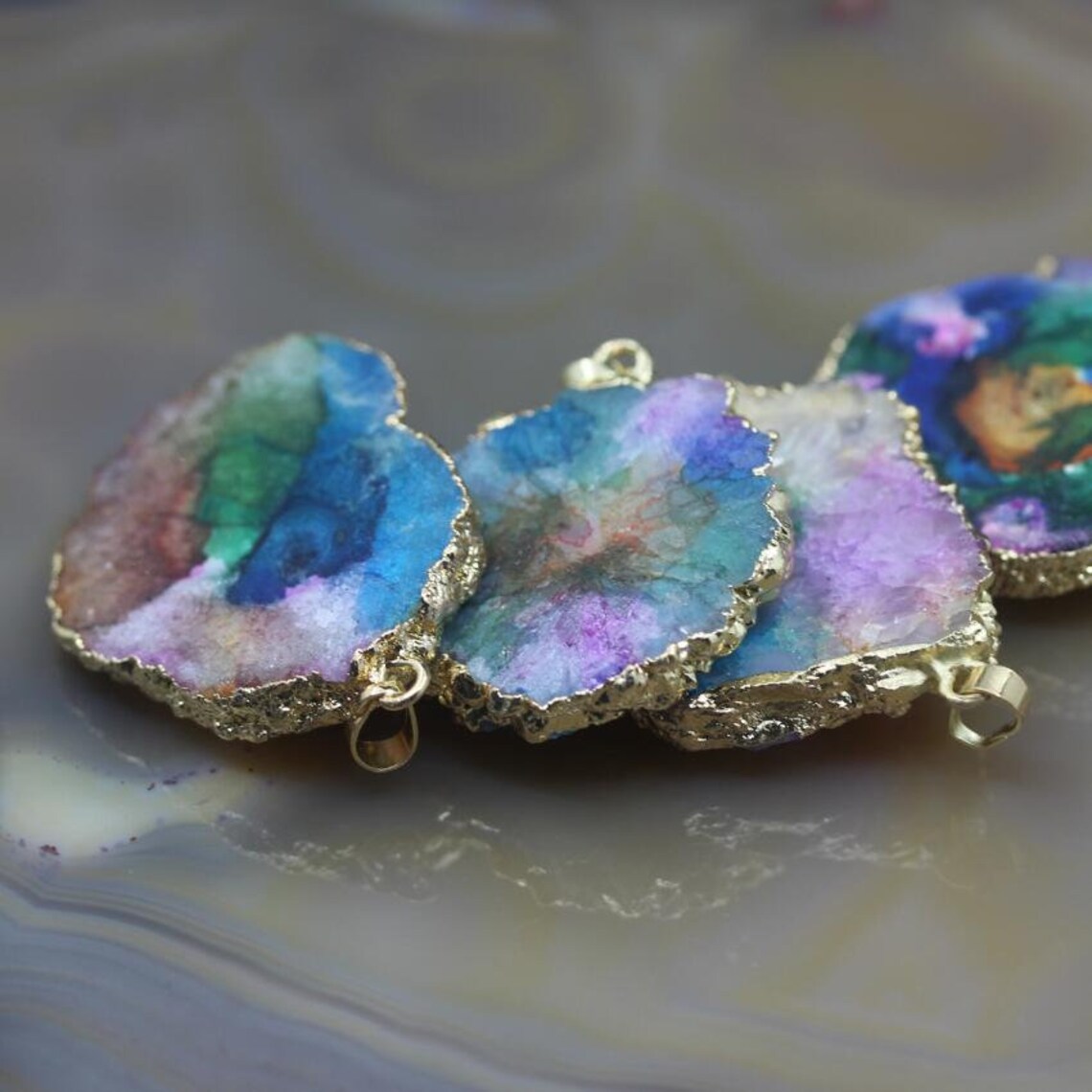 3-10pcsplated Golden Edged Rough Solar Quartz Pendantslab - Etsy