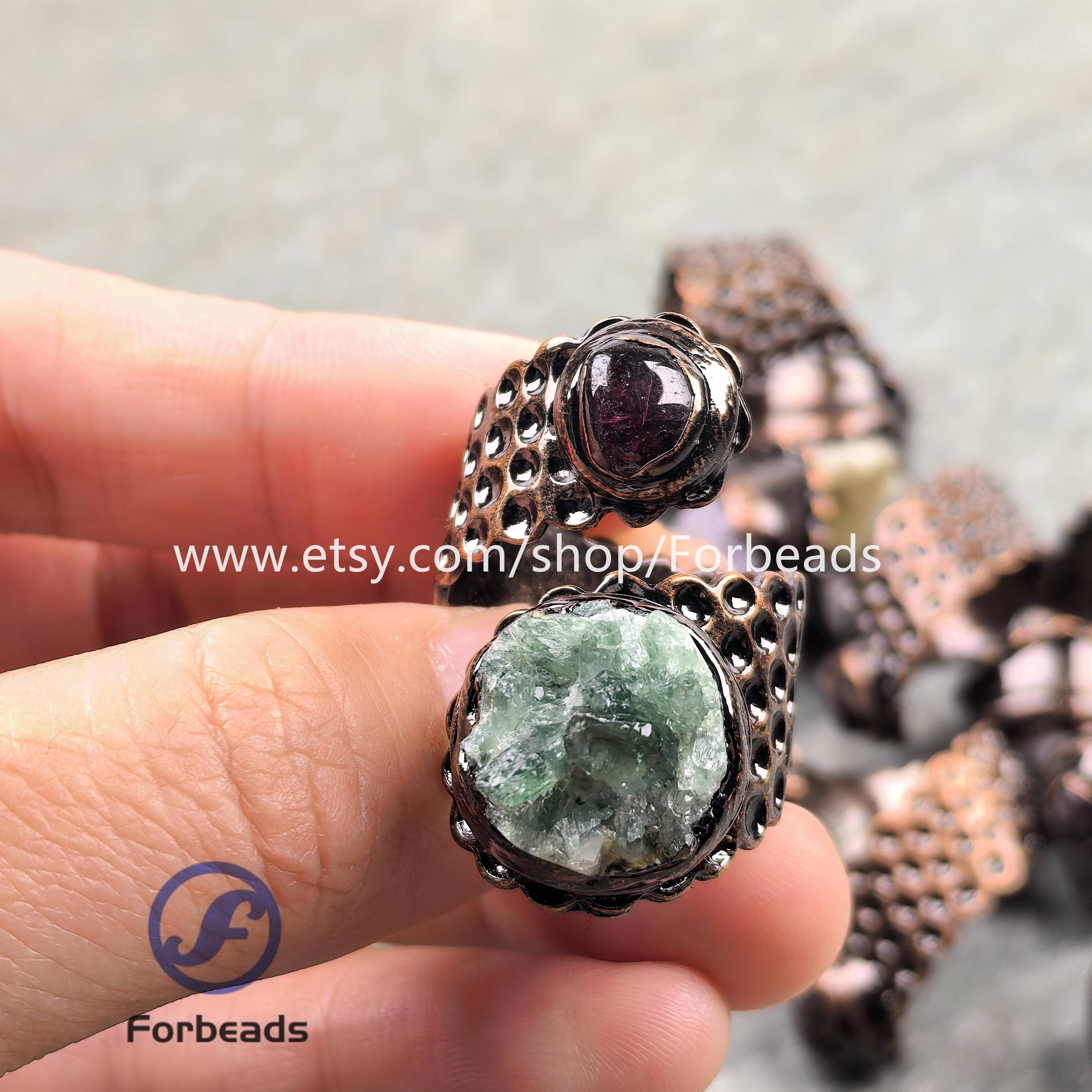 Antique Copper Double Stone Open Ring,garnet Amethyst Geode Druzy Drusy ...