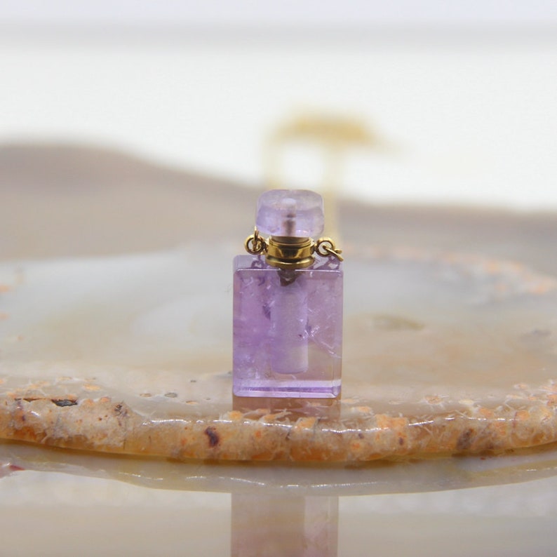 Rectangle Natural Gemstone Perfume Bottle Pendant | Etsy