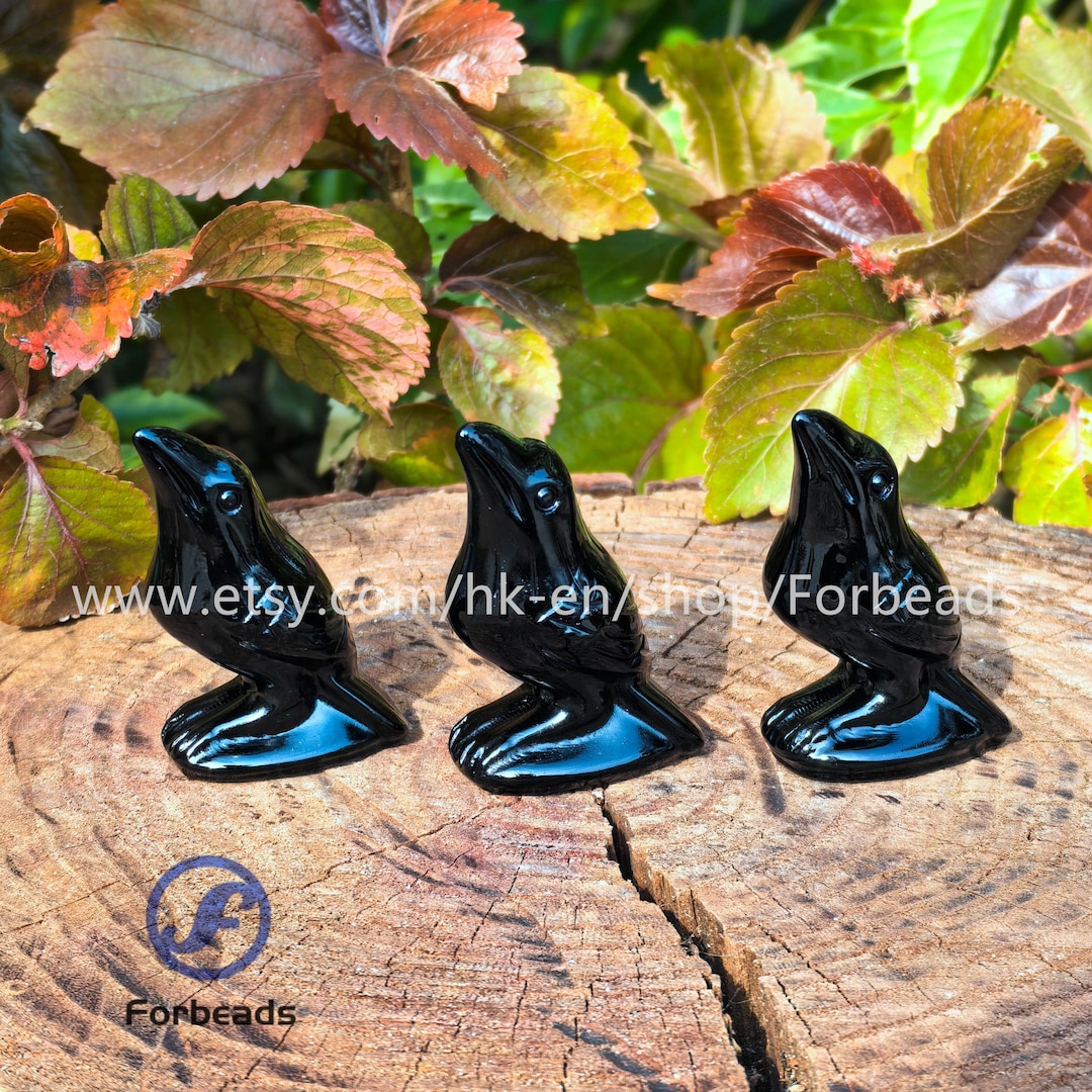 2 Inch Natural Obsidian Raven Statue Crafts Home Decoration Healing ...