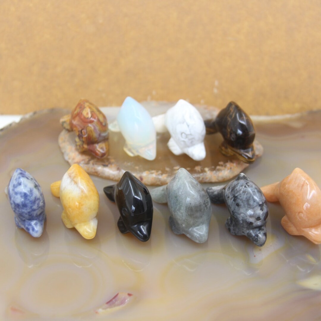 Natural Gemstone Dolphin Figurine, Hand Carved Crystal Animal Decor (2 ...