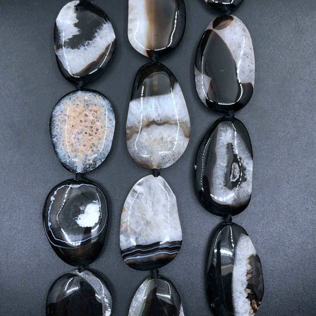 New Black White Raw Agate Geode Slab Beads Bulk,natural Onxy Druzy ...