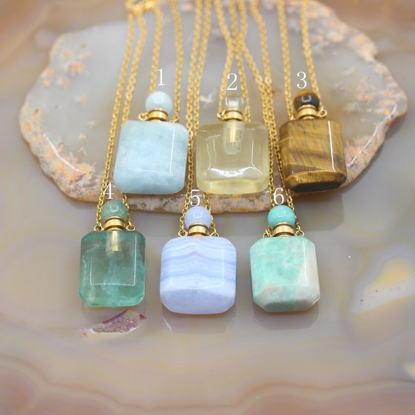 Natural Blue Lace Agate/amazonite Perfume Bottle Pendant - Etsy