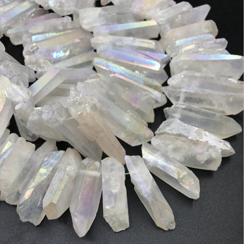 AB Titanium White Crystal Stick beadsRough Raw Rock Quartz | Etsy