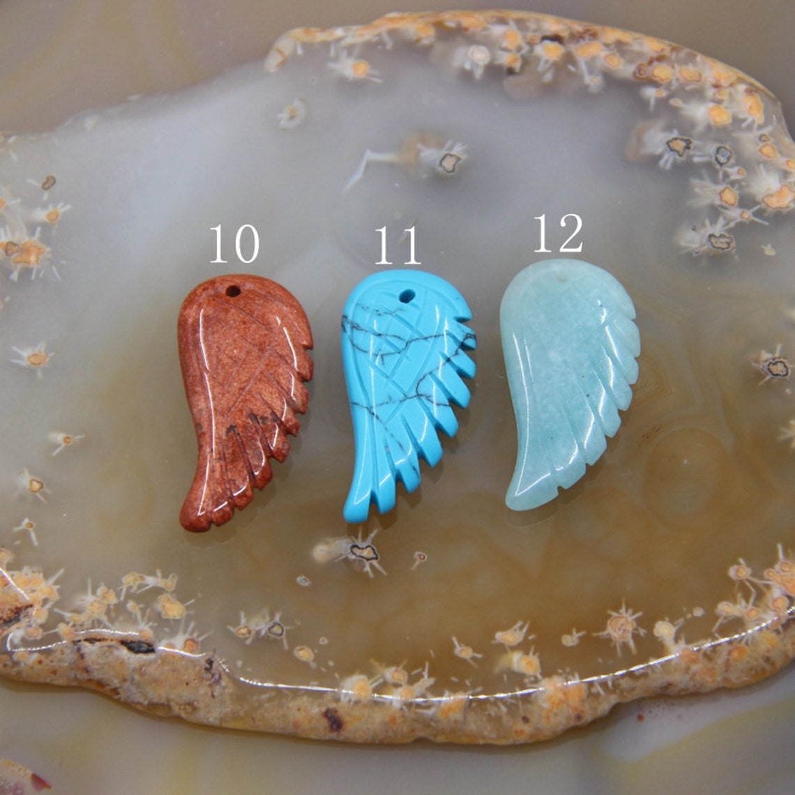 3-10pcs 15x30mm Carve Gemstone Angel Wing Pendants | Etsy