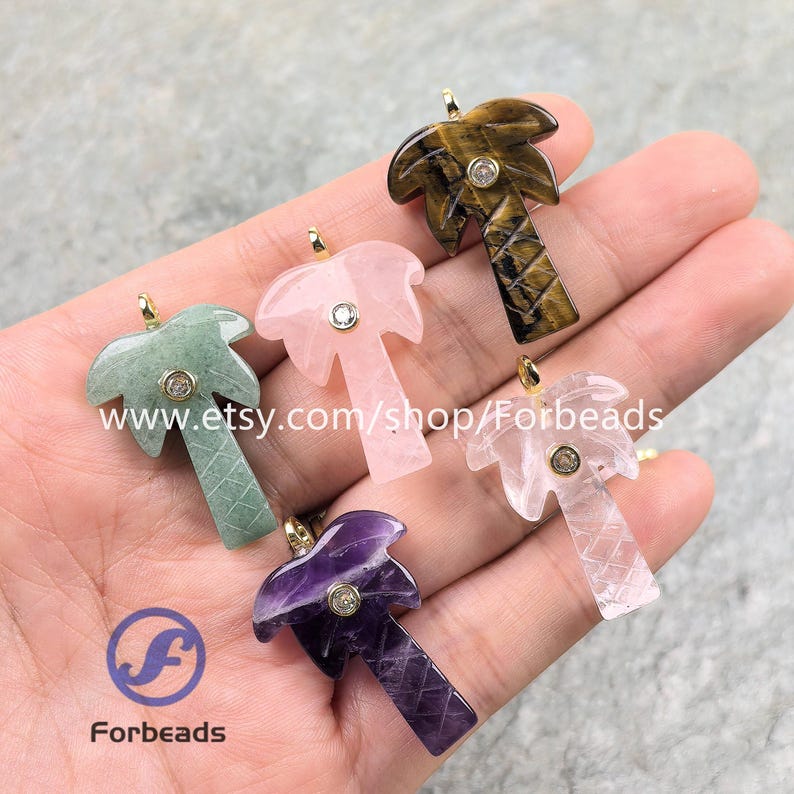 Healing Crystal Coconut Tree Pendants With Inlaid Zircon Carved ...