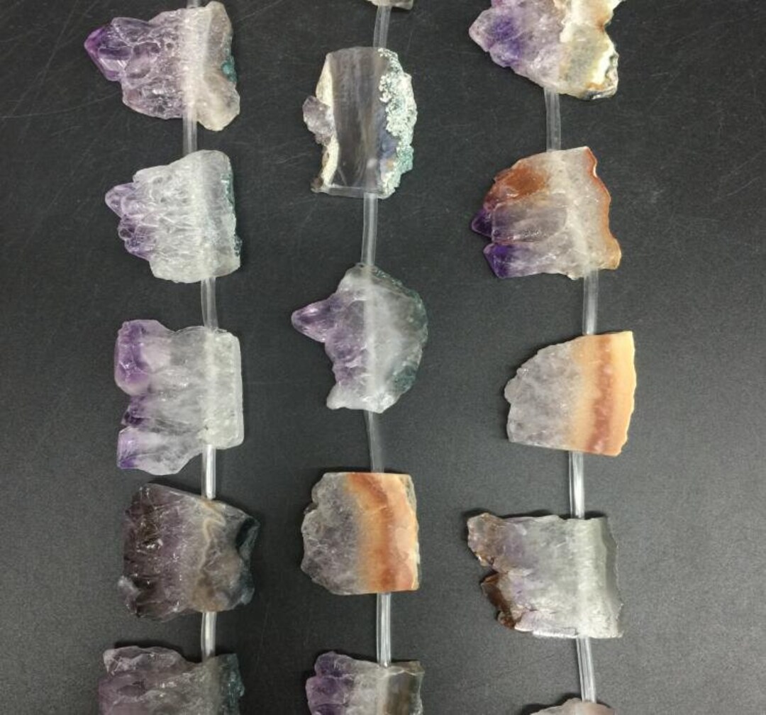 9pcs,top Drilled Natural Amethyst Slab Nugget Beads,raw Purple Quartz ...