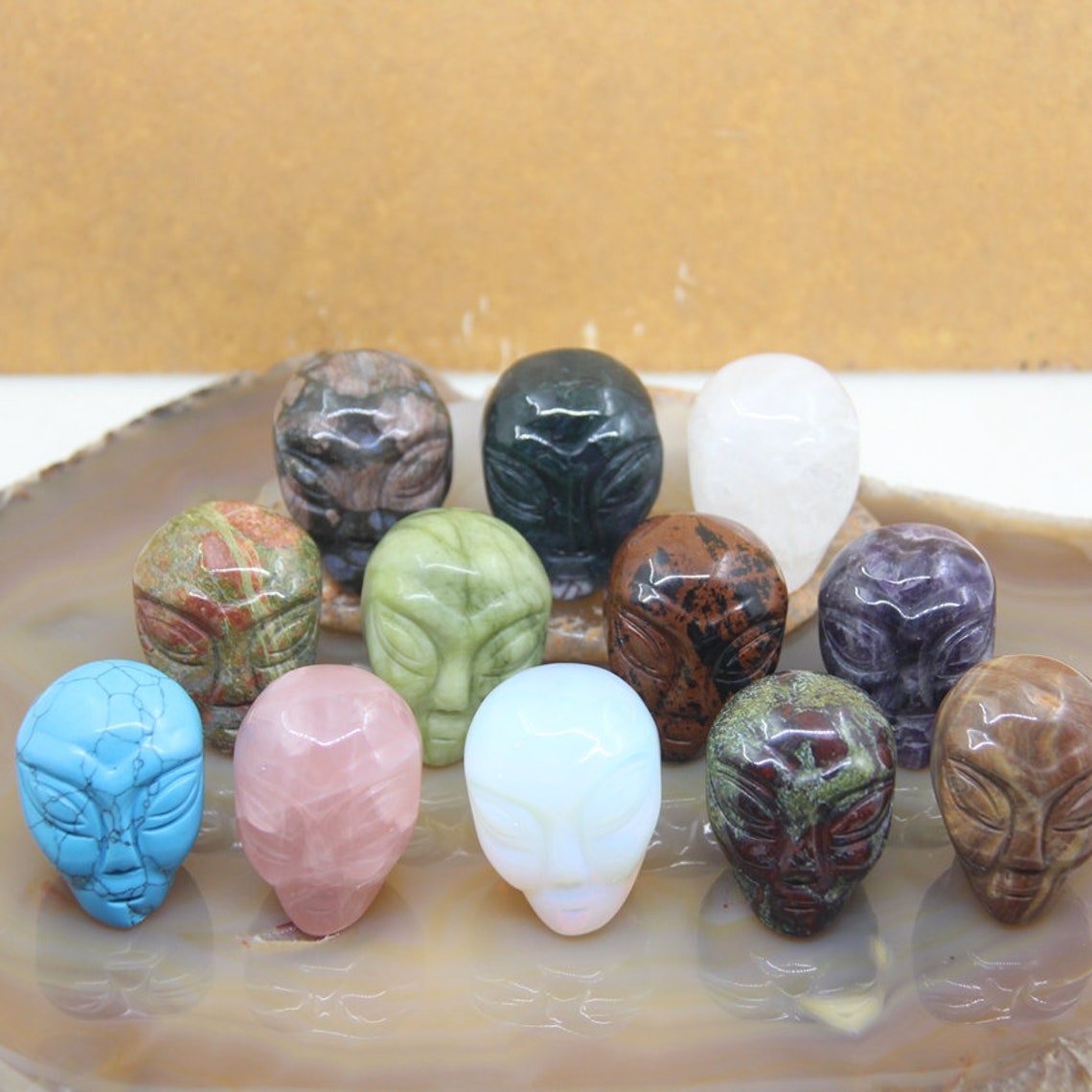 1.8 Inches Natural Gemstones Carved Alien Skull Home | Etsy