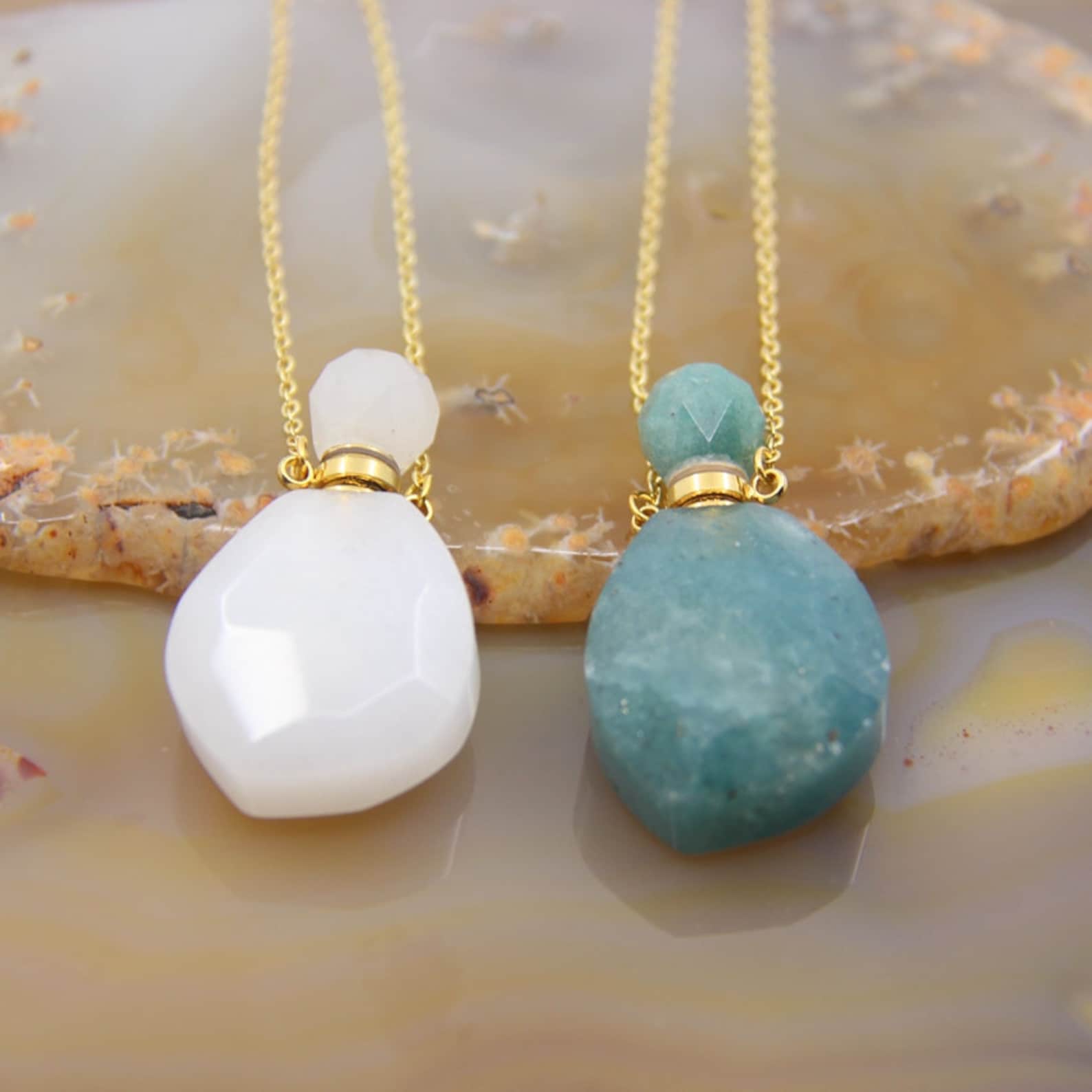 Natural Gemstone Essential Oil Diffuser Bottle Pendants,amethyst ...