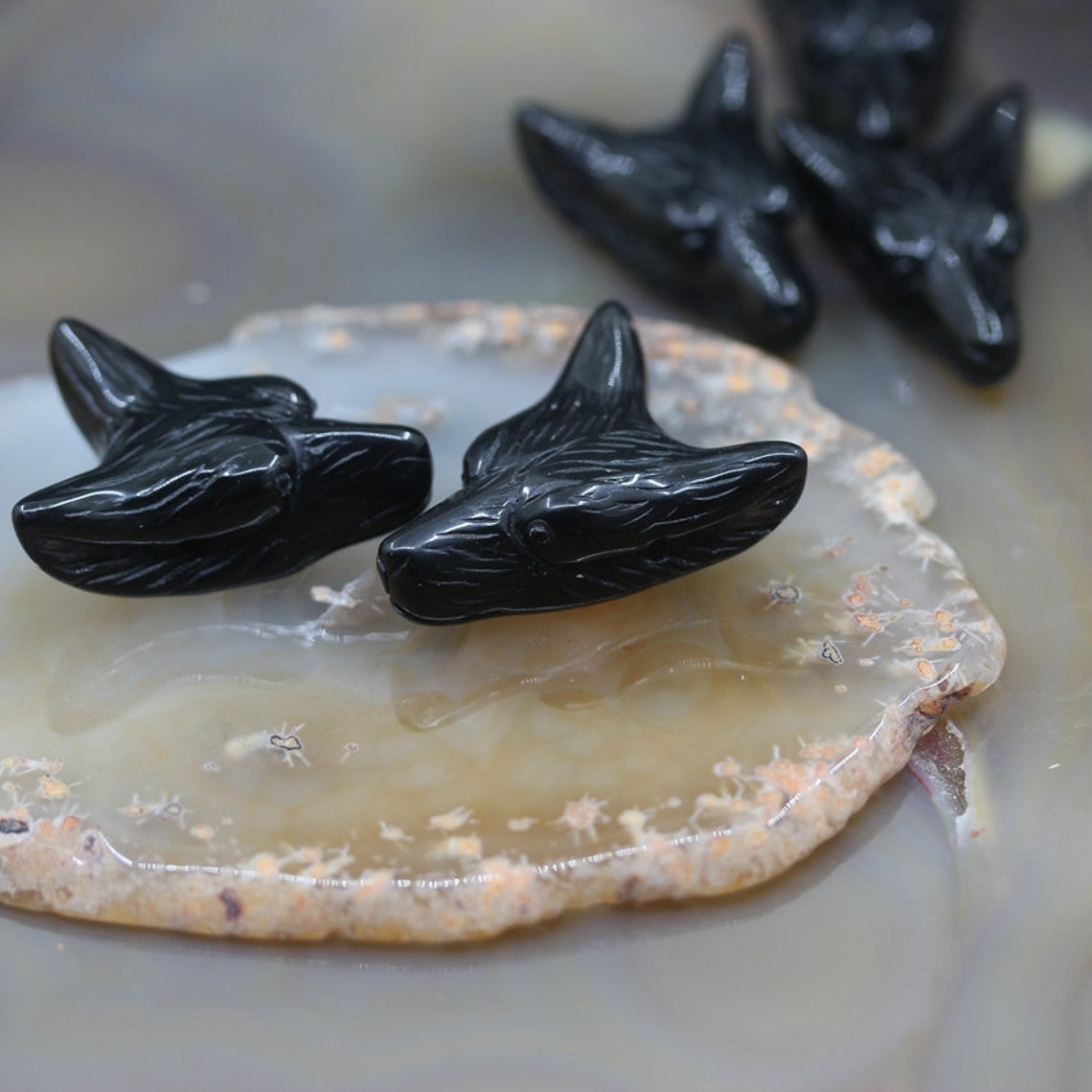 1pcs Natural Obsidian Carved Wolf Head Pendantsblack - Etsy