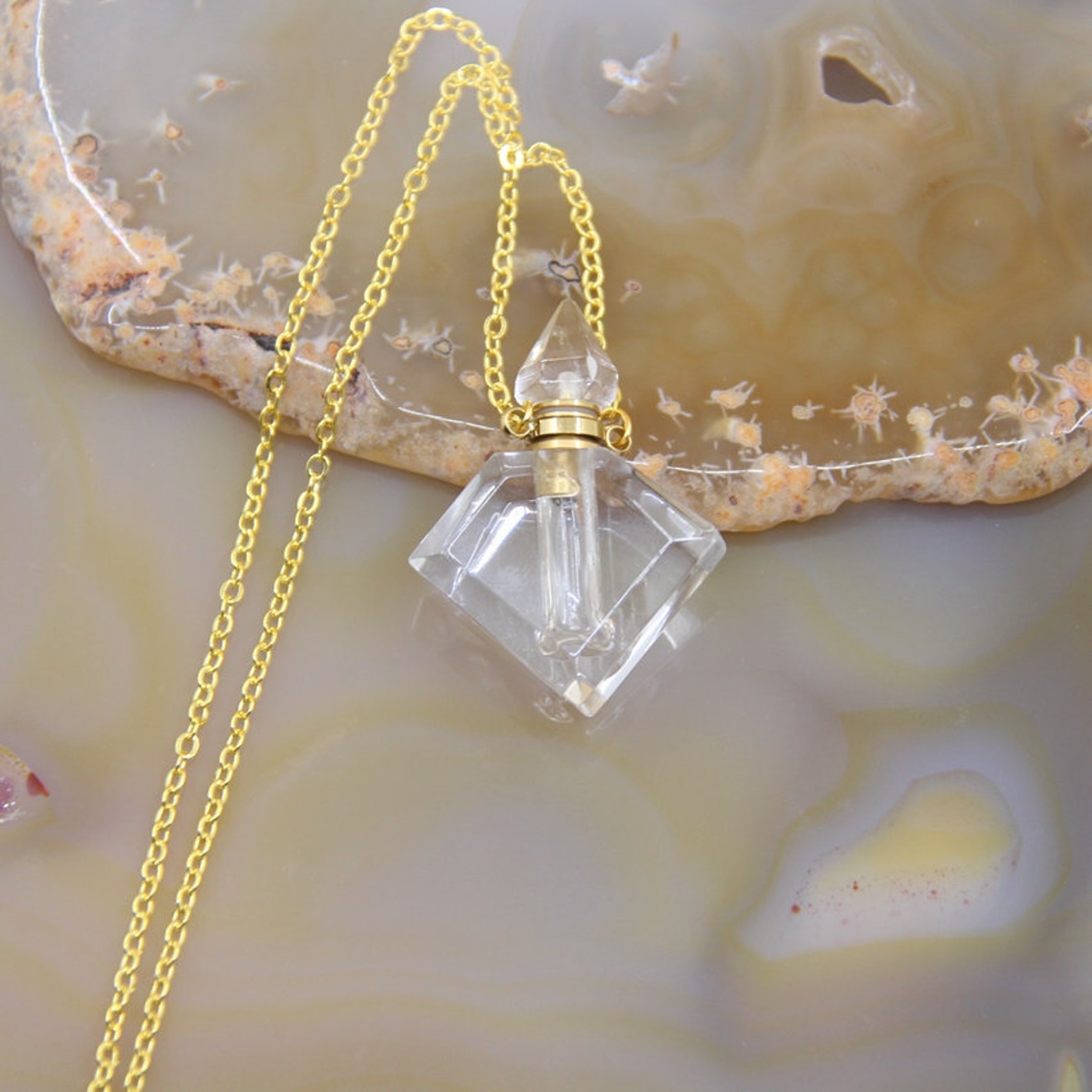 Diamond Shaped Crystal Perfume Bottle Pendant | Etsy