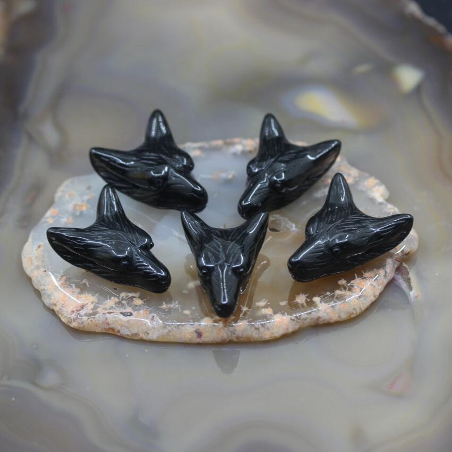 1pcs Natural Obsidian Carved Wolf Head Pendantsblack - Etsy