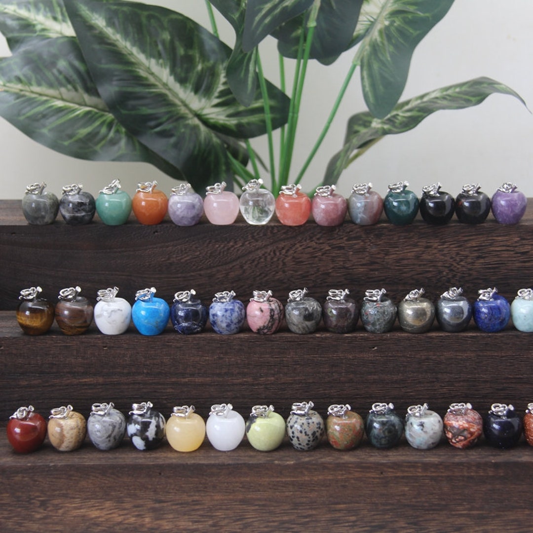 42 Gemstone Choice,healing Crystal Carving Apple Pendants,natural ...