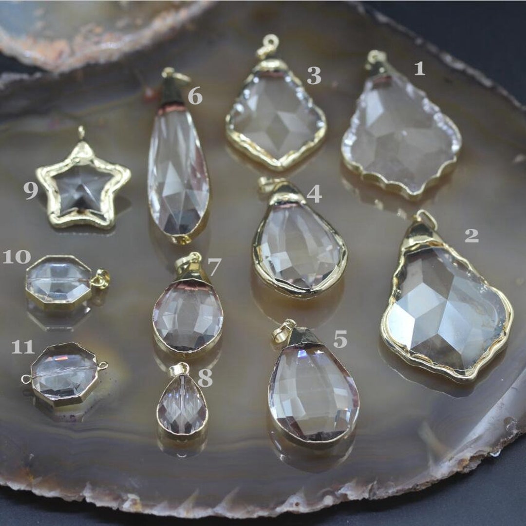5pcs/lot,11 Style Choice Gold Plated Bails Bezel Glass Crystal Pendant ...